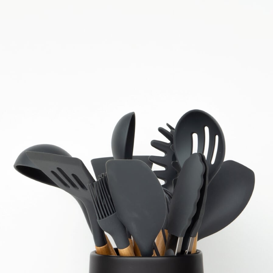 Dark Grey Utensil Set | 11 Piece Kitchen Utensil Set | OUR HOME TO BE ...