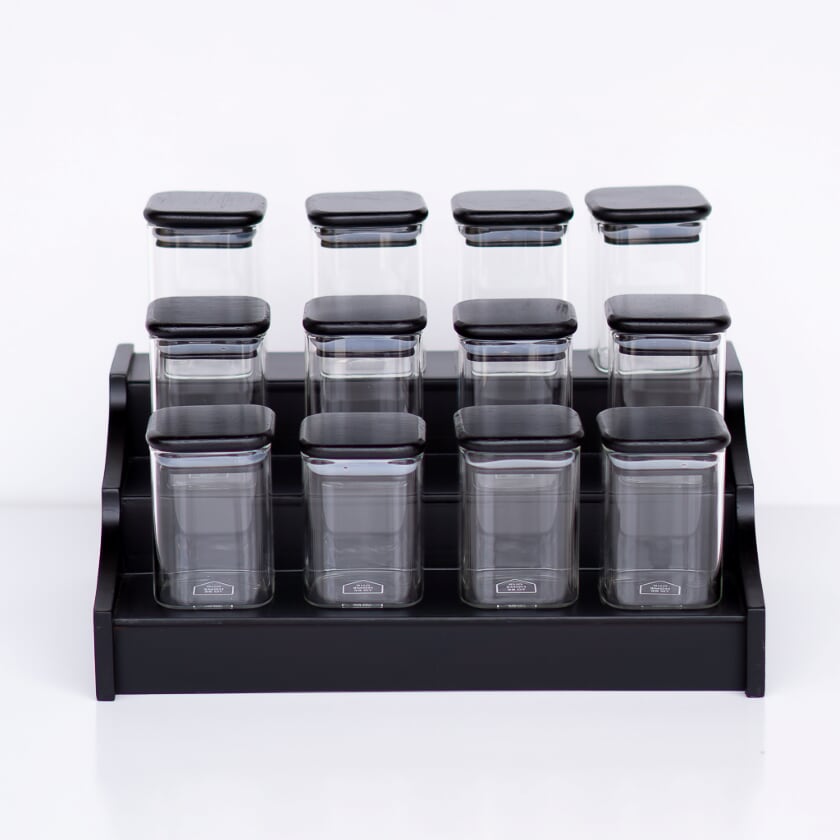 Square Glass Jar Spice Set Black – Our Home To Be
