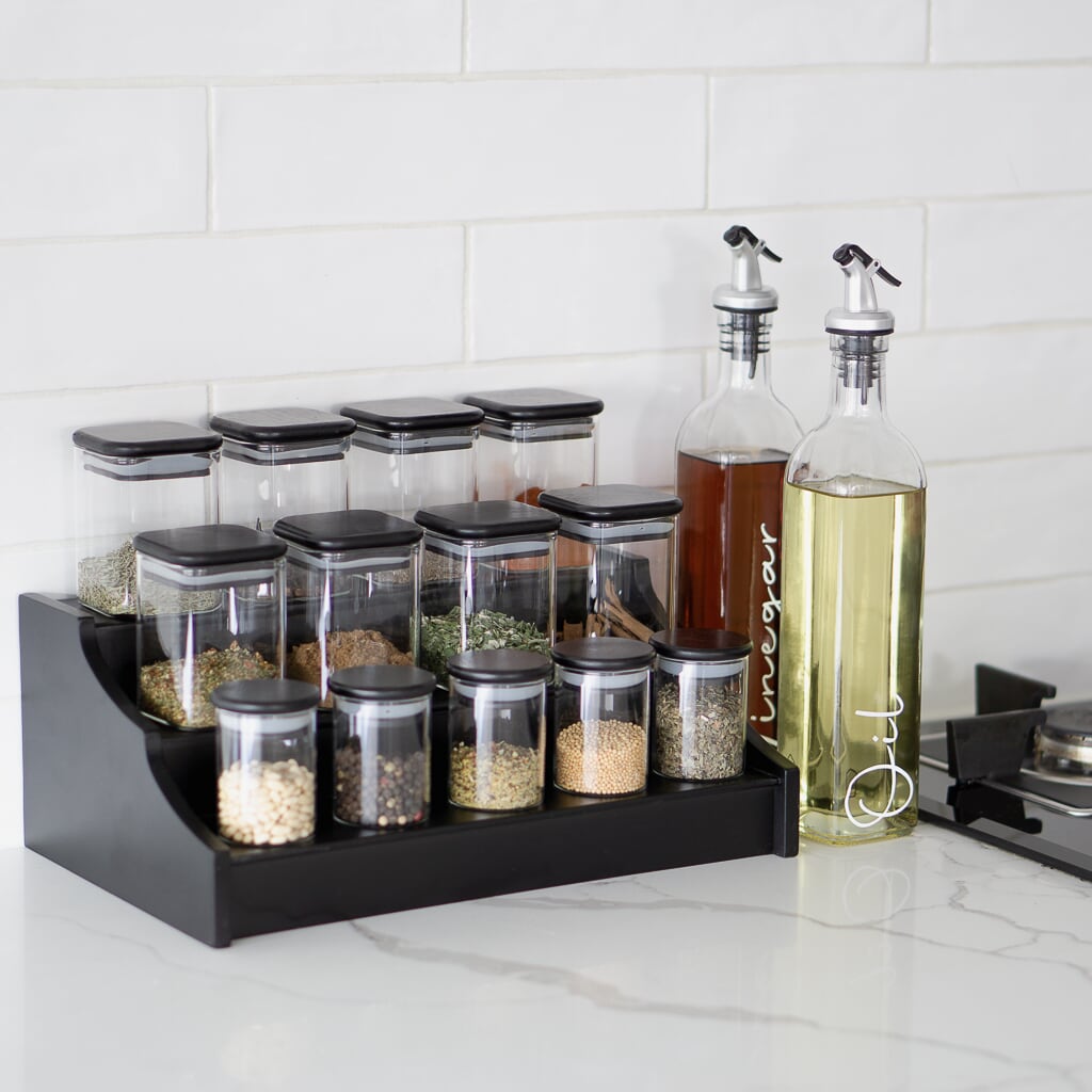 Square Glass Jar Spice Set Black – Our Home To Be